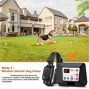 Wireless Dog Fence Pet Safe Containment System,Outdoor Dog Electric Boundary Container System,with Waterproof & Rechargeable Dog Training Collar,Adjustable Control Range 100-990ft,Harmless for Dogs,fo