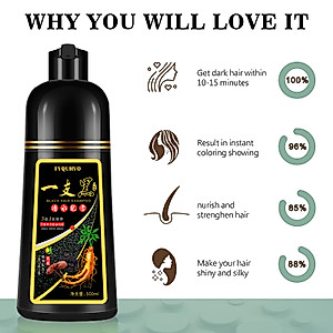Fvquhvo Black Hair Color Shampoo for Gray Hair, Instant Black Hair Dye Shampoo 3 in 1, Long Lasting Black Hair Shampoo (16.9 Fl Oz, Black, Paraben Free, Ammonia Free, Sulfate Free, Semi permanent)
