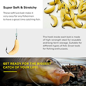 TOOLSSIDE 1 Dozen Rubber Maggots Fishing Bait #10 (12 Pcs) Crappie Jigs, Fishing Maggots, Bulk Fishing Grubs for Trout, Crappie, Pan Fish, Bluegill, Fresh Water Fishing Lures Set (Hooks and Worms)