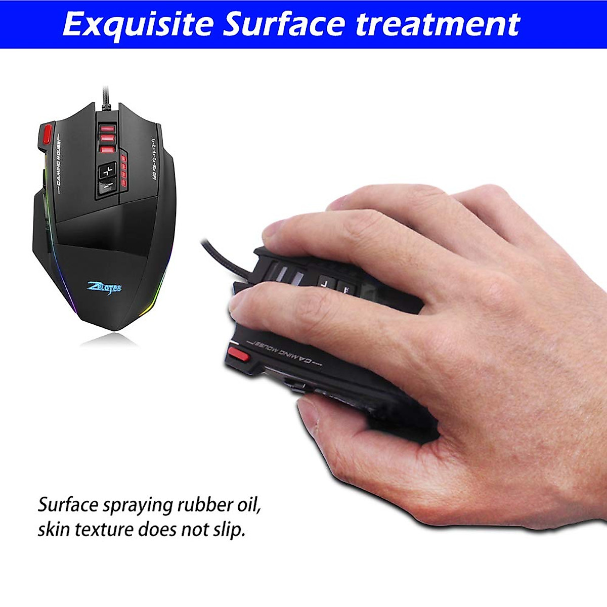 Zelotes C13 Gaming Mouse, AFUNTA LED Optical Gaming Mouse Wired with 13 Programmable Buttons, Compatible with PC Mac Laptop, DPI 1500/2500/4000/7000/10000