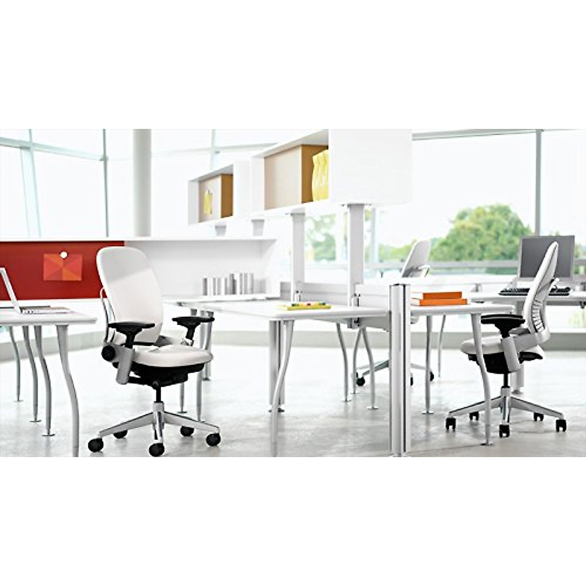 Steelcase Leap Desk Chair in Buzz2 Blue Fabric - 4-Way Highly Adjustable Arms - Platinum Frame and Base - Soft Dual Wheel Hard Floor Casters