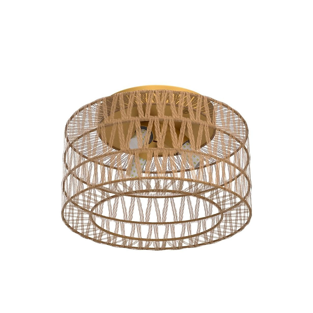 Rattan Light Fixtures Ceiling Mount, 3-Lights Boho Flush Mount Ceiling Light, Hand-Woven Cage Shade Lamp Lighting, Rustic Rattan Chandelier for Hallway Bedroom Kitchen Farmhouse Foyer Entryway (Gold)