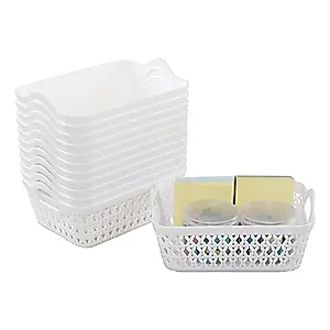 Tstorage Mini Desktop Basket Tray, Plastic Storage Tray Basket with Handles, 12 Packs, F