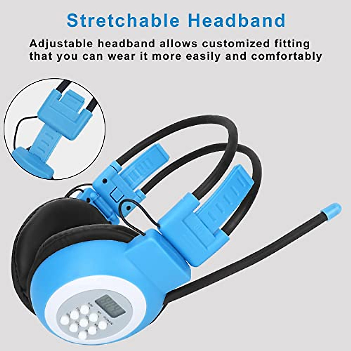 Portable Digital Personal FM Radio Headphones Ear Muffs with Antenna, 2 AA Batteries Powered LCD Display Wireless Headset with Build in Radio for Walking, Jogging and Daily Works