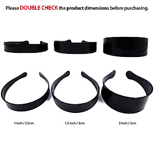 2 Pcs Headbands Hard Strong Hold Bendable Lightweight Non-Slip with Inner Teeth Fashionable Beauty Accessories for Women Girls (1 inch/2.5cm - Black)
