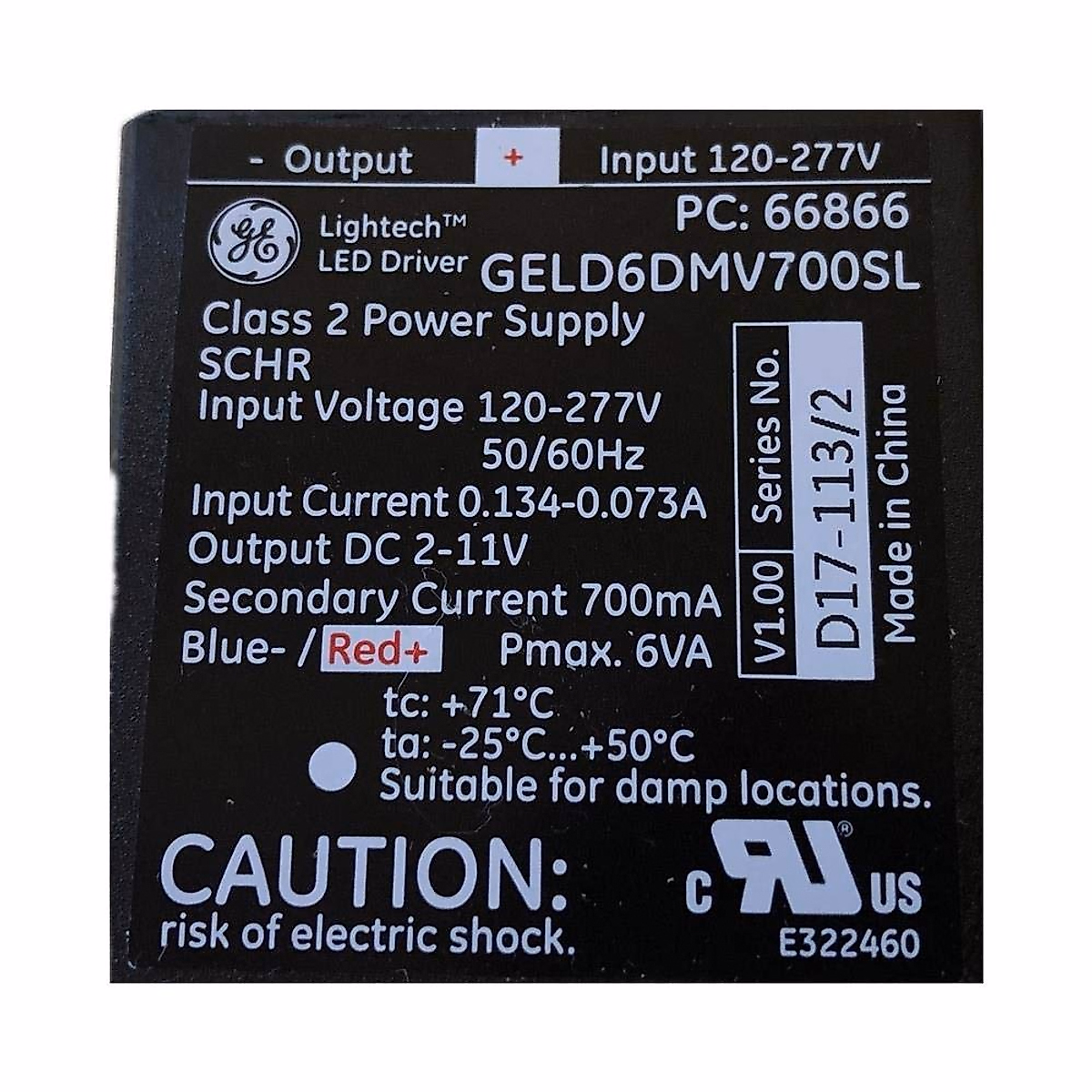 GE 66866 - 6 watt Output 120-277 volt Input Constant Current LED Driver (GELD6DMV700SL 66866)