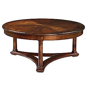 Hekman Furniture Bailey Round Coffee Table – Macadamia Finish, Lower Shelf, Rustic American Cherry Veneers & Select Solids, Lightly Distressed, Mid Century Modern Living Room Furniture