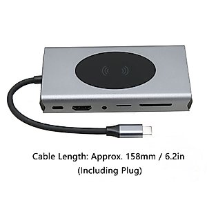 13 in 1 USB C Hub, USB C Splitter, Type C to HD Multimedia Interface VGA 5 X USB3.0 Memory Card Storage Card RJ45 PD AUDIO3.5 Wireless Charging 10W, Gray