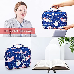 Bible Cover for Women, AWDK Large Bible Case with Handle and Zippered Pocket, Adjustable Shoulder Strap Carrying Church Protective Bag with Book Fixing Straps, Gift for Women Men Girls Kids (Flower)