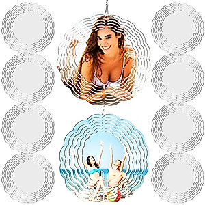 Remerry 10 Pcs 10 Inch Sublimation Wind Spinner Blanks, 3D Aluminum Double Sided Circle Sublimation Wind Powered Kinetic Sculpture, Hanging Outdoor Spinner Suspension Trim for Yards and Garden()