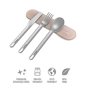 Bentgo Stainless Travel Utensil Set - Reusable 3-Piece Silverware Set with Carrying Case, High-Grade Premium Steel, BPA-Free Case, Eco-Friendly - Ideal for Travel, Camping, and Office Use (Rose)