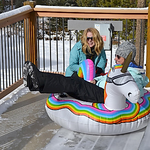 GoFloats Winter Snow Tube - Inflatable Sled for Kids and Adults (Choose from Unicorn, Disney's Frozen, Ice Dragon, Polar Bear, Penguin, Flamingo)