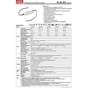 MEAN WELL PLN-20-12 LED Driver Enclosed Switching Power Supply, 12 Volt, 1.6 Amp, 19.2 Watt