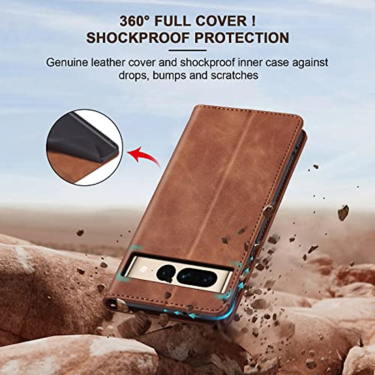 Jasonyu Flip Wallet Case for Google Pixel 7 Pro 5G,Leather Magnetic Folio Cover with Card Holder,Kickstand - TPU Shockproof Durable Protective Phone Case,Brown