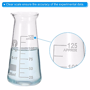 PATIKIL Erlenmeyer Flask, 6 Pcs 125ml 4.13oz Narrow Mouth Graduated Flasks Borosilicate Glass with Printed Graduation for Lab Experiment Chemistry Science Study