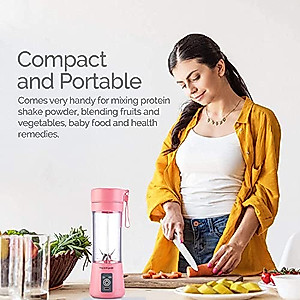 Tianmingwei Portable Blender USB Personal Juicer Cup 6 Blades Rechargeable Fruit Mixing Machine For Baby Travel 380ml[New Version] (Pink)