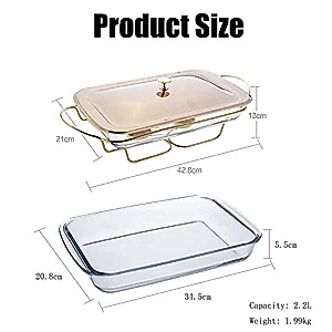 Chafing Dish Food Warmer Stainless Rectangular Buffet Server with 1 Tempered Glass Bakeware for Buffet Catering Kitchen Party (Silver)