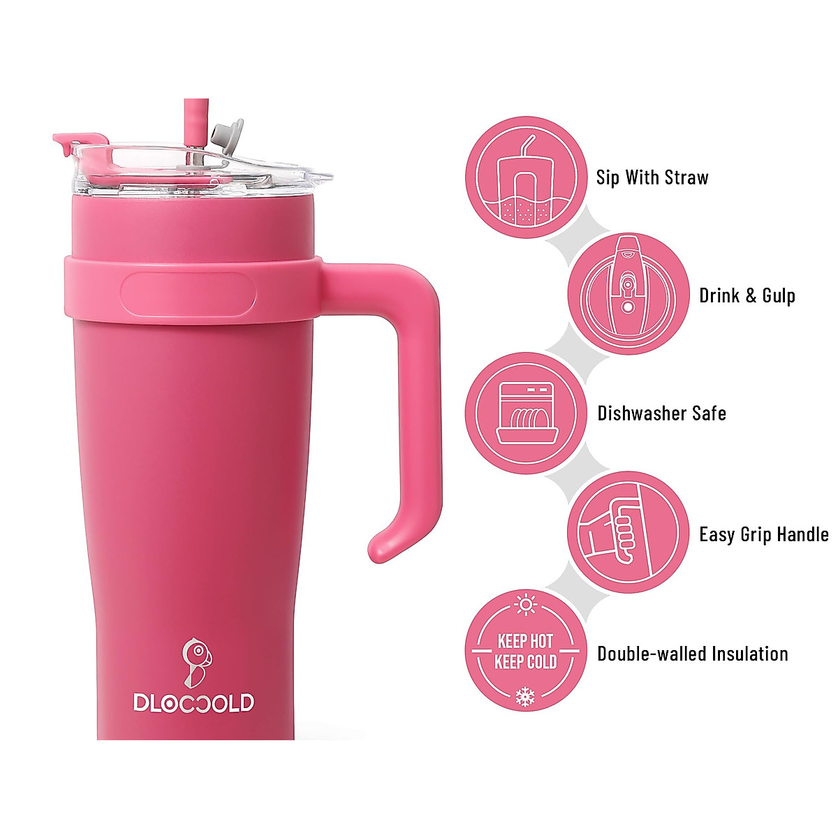 DLOCCOLD 40oz Tumbler with Handle, Straw & Lid, Double Wall Vacuum Reusable Stainless Steel Insulated Water Bottle, Travel Mug Cup, Modern Tumblers Cupholder Friendly (dreamland)