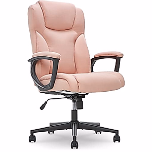 Serta Executive High Back Office Chair with Lumbar Support Ergonomic Upholstered Swivel Gaming Friendly Design, Microfiber, Pink