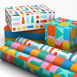 Hallmark Birthday Wrapping Paper Mini Rolls, 3-Pack (Rainbow Block Letters, Stripes, Exclamation Points) for Birthdays, Graduations, Celebrations, Any Occasion - 45 Sq. Ft. Total