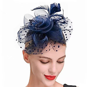 Fascinators Hats 20s 50s Pillbox Hat Cocktail Tea Party for Women (Navy Blue, One Size)