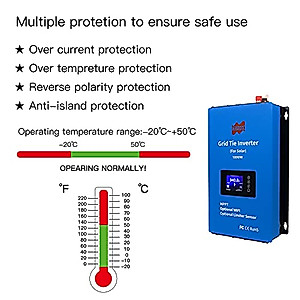 Marsrock 1000W PV Grid Tie Inverter Power Limiter Wide Voltage 22-60VDC for Solar Panel Input AC110V/220V Auto Switch (1000W24V)