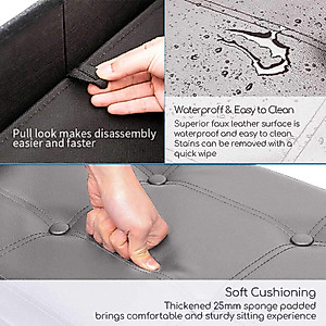 BRIAN & DANY 30" Faux Leather Folding Storage Ottoman Bench, Perfect Toy and Shoe Chest, Foot Rest,Coffee Table,Folding Bench Chest with Cover (Grey)