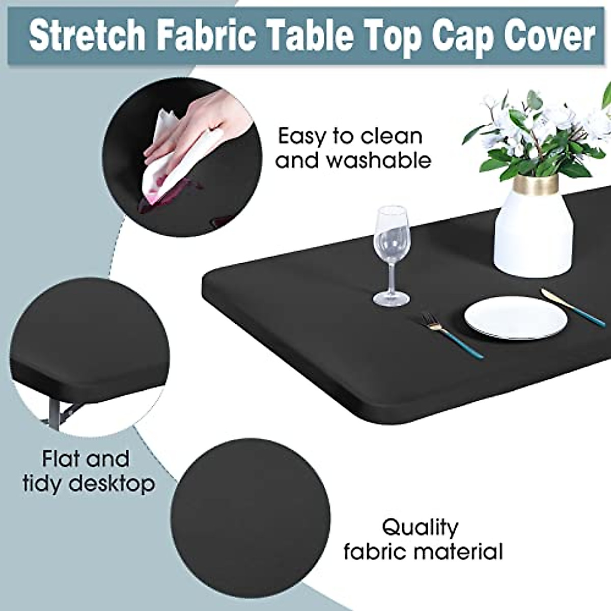 CHENGU Spandex Tablecloth Fitted Stretch Tablecloth Elastic Fitted Picnic Table Cover Washable Folding Table Cover Rectangle Polyester Tablecloth for Picnic Party (Black, 6ft)