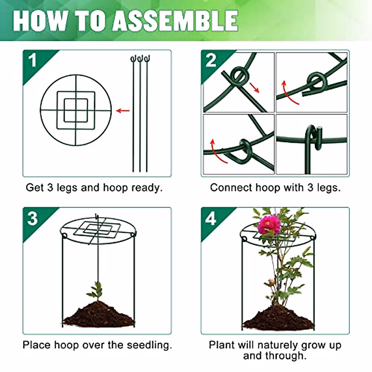 BLIKA 12 x 20 Inch Grow Through Plant Support, Peony Cages and Supports Grow Through Plant Supports Ring Hoop, Plant Brace Flower Support Rings, Pack of 8