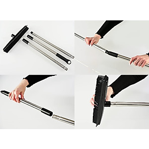 HOME-X Pet Hair Remover Broom, Carpet and Floor Broom, Adjustable Handle Length, Rubber Bristle Sweeper, Long Handled Squeegee, 48 ½” L x 12 ½” W x 2” H