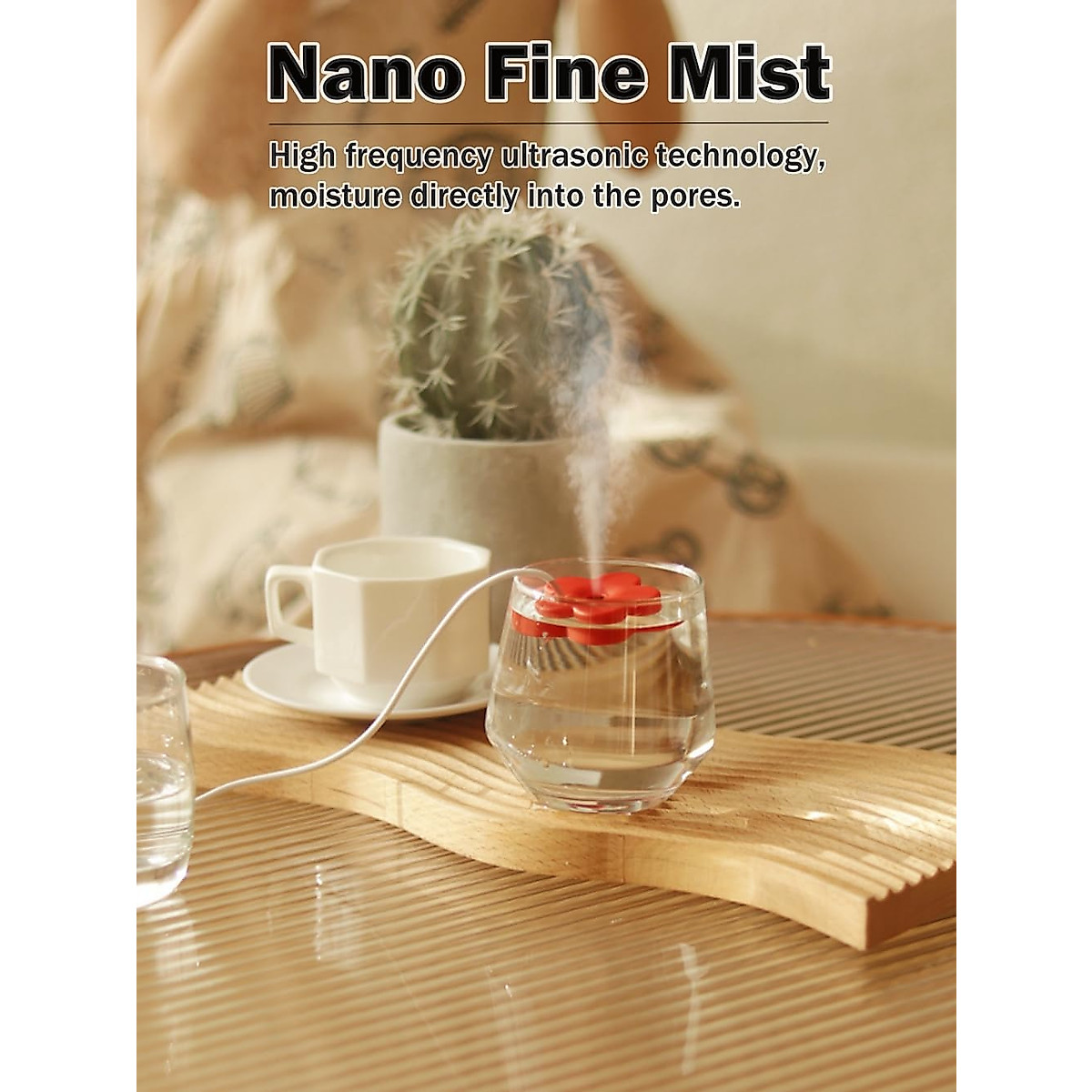 USB Mini Flower Humidifier, Creative Cute Humidifiers Small Personal Portable Air Humidifier Mist Machine Fog Maker Plant Humidifier for Home Bedroom Office Desktop (Flower-Blue+Red)