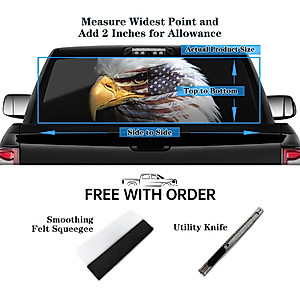 WILDLAVIE Truck Rear Window Perforated Decal Wrap Size 66" x 20" American Flag Eagle Graphic Vinyl Sticker Patriotic Decoration Fit Most Pickup Trucks SUV