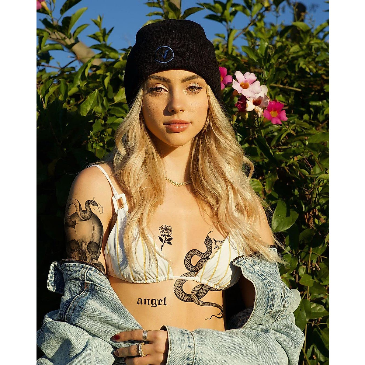 JINYOUS 22 Sheets Realistic Temporary Tattoo, 10 sheets Sexy Snake Fake Tattoos Stickers, Floral Peony Rose Tribal Viper Snake Temporary Tatoos For Women Men Adults Body Art Forearm Arm Leg