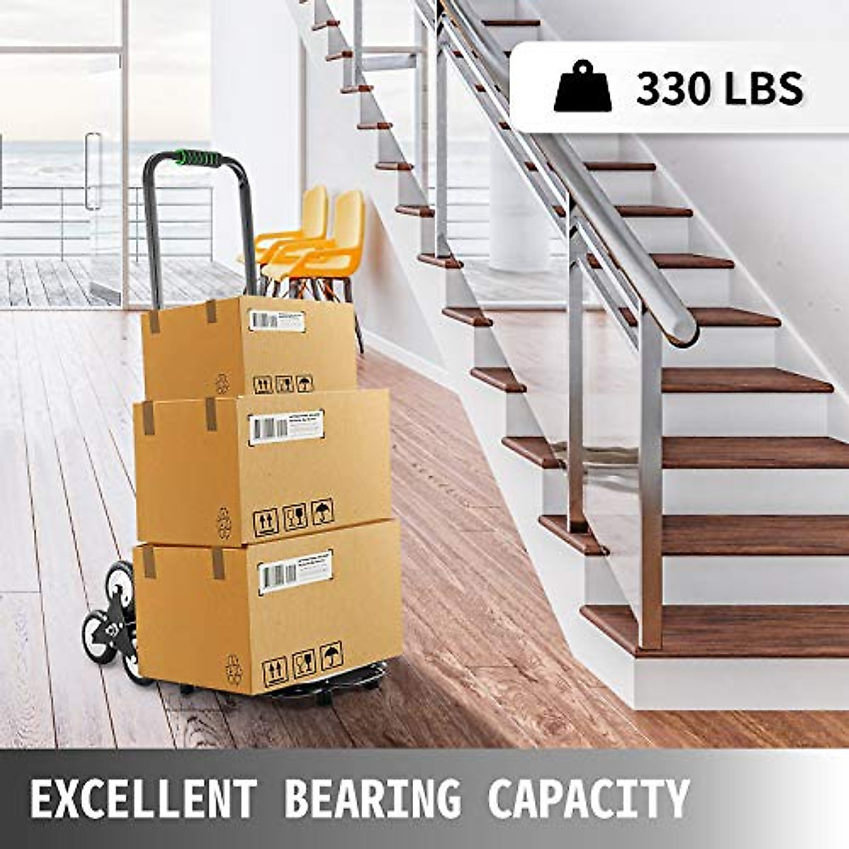 VEVOR Stair Climbing Cart 330lbs Capacity, Portable Folding Trolley with 6 Wheels, Stair Climber Hand Truck with Adjustable Handle for Pulling, All Terrain Heavy Duty Dolly Cart for Stairs