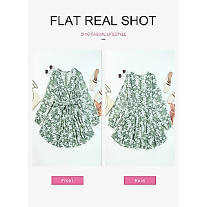 Dokotoo Womens Ladies Casual Summer Birthday Spring Ruffle Elegant Floral Long Sleeve Tie Knot V Neck Cute Chiffon Boho Beach Tunic Swing A Line Mini Short Skater Dresses for Women 2023 Green Large