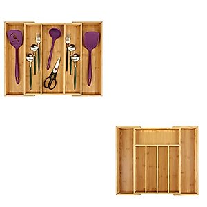 Utoplike Bamboo Expandable Kitchen Drawer Organizer and Bamboo Cutlery Tray Silverware,(11.5"-18" )W X 15"H X 2.4“D (Small)