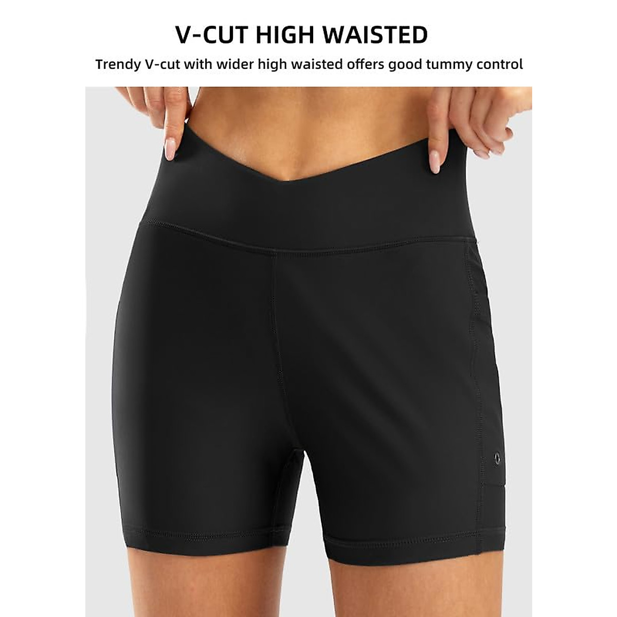 SANTINY Women's 4'' High Waisted Swim Board Shorts Quick Dry V Cut Tummy Control Bathing Suit Bottoms for Women with Pockets (Black_S)