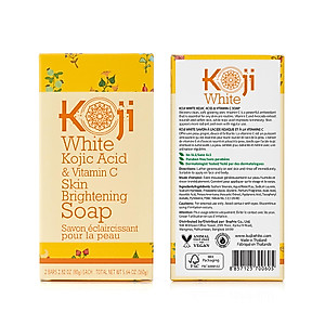 Koji White Kojic Acid & Vitamin C Brightening Soap, Hydrating Face & Body For Radiant Glow Skin, Nourishing, Moisturizing, Even Tone Cleansing Bar, Vegan, Paraben-Free, 2.82 oz (2 Bars)