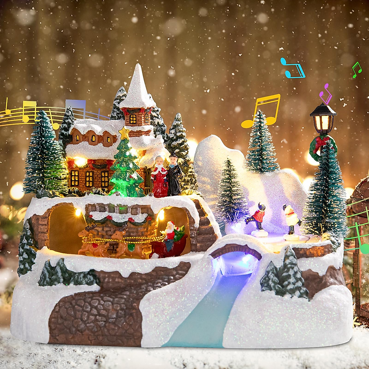 VCUTEKA Christmas Village Collectible Building - Church House with Skating Pond Lighted Musical Village Perfect Addition to Your Christmas Indoor Decorations or Holiday Displays