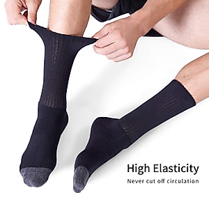 CelerSport 6 Pack Men's Athletic Crew Socks, Work Boot Socks with Full Cushion, Black+White+Grey, Shoe Size: 12-15