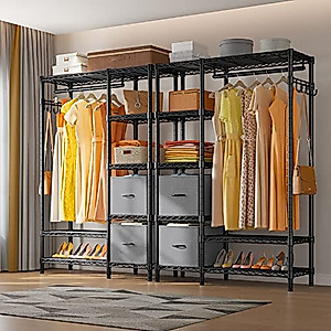 VIPEK V7 Wire Garment Rack 6 Tiers Heavy Duty Clothes Rack with 2 Fabric Drawers, Freestanding Wardrobe Closet Metal Clothing Rack for Hanging Clothes, 44.9"L x 16.5"W x 70.9"H, Max Load 562LBS, Black