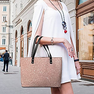 Womens Handbag Rose Gold Glitter Leather Tote Bag Top Handle Satchel Bags For Lady