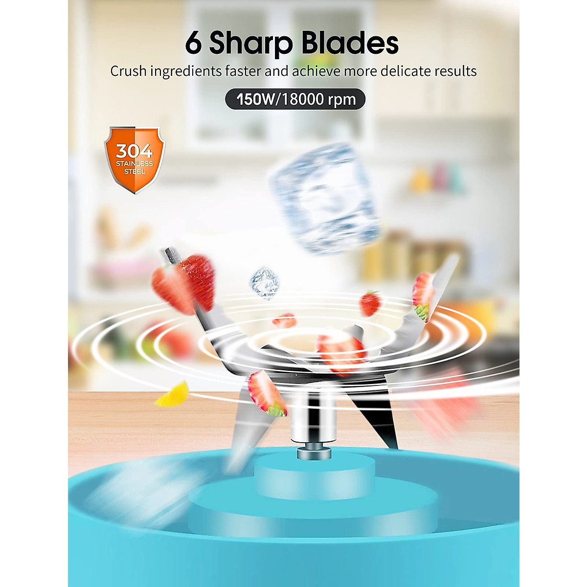 MPWHYL Portable Blender, Personal Blender Smoothies and Shakes, Type-C Rechargeable 4000mAh Mini Blender with 500ml Bottle,IPX7 Waterproof Small Blender Single Juicers (Blue)