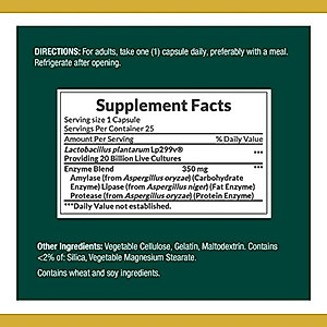 Probiotic, for Occasional Gas and Bloating Dietary Formula by Nature's Bounty, Dietary Supplement, Helps with Abdominal Discomfort, Promotes Digestive Health, 25 Capsules