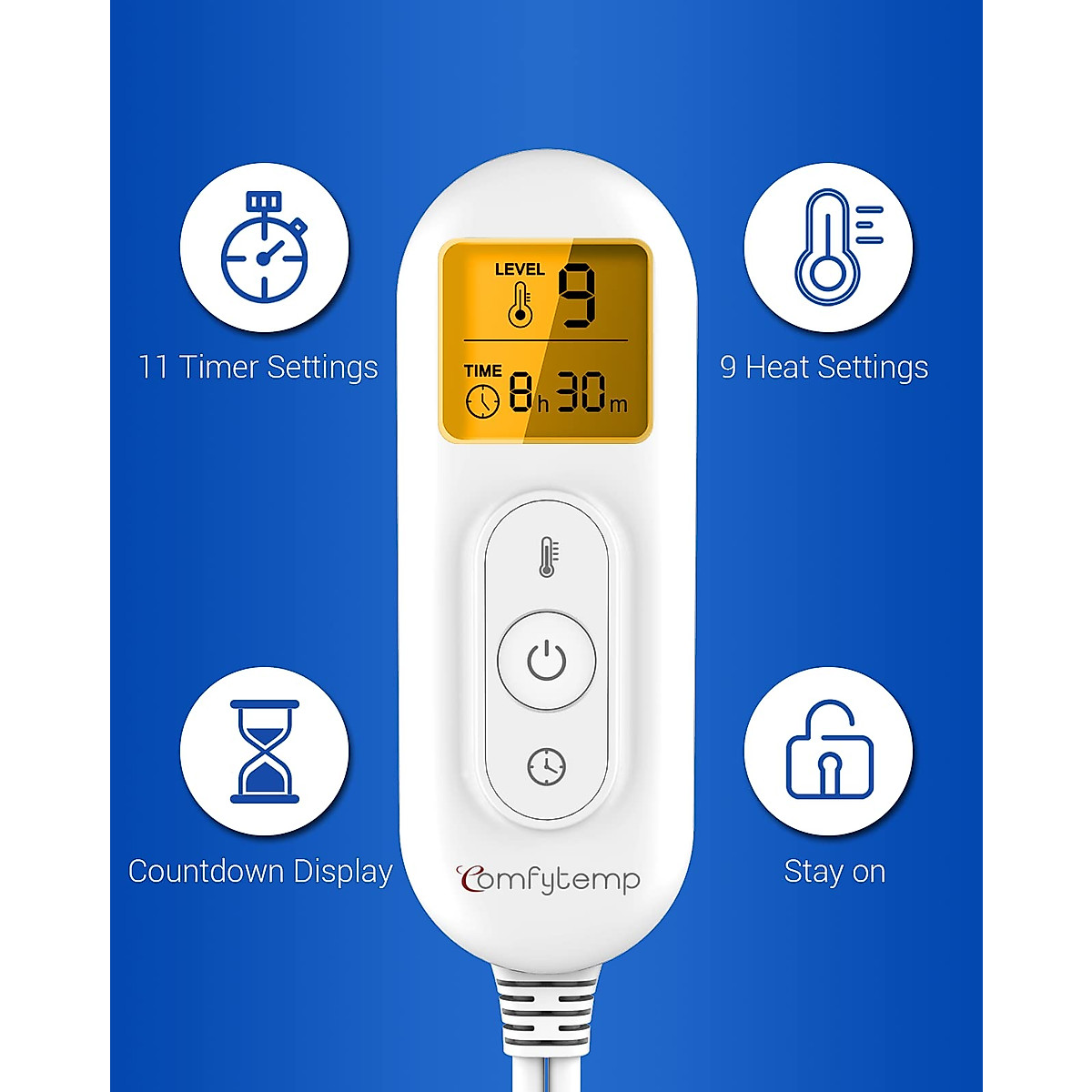 Comfytemp Heating Pad for Period Cramps, FSA HSA Eligible Electric Heating Pad for Back Pain Relief, 12"x24" XL Soft Heat Pad - Birthday Gifts for Women/Men/Mom/Wife, 9 Heat Levels, 11 Timers, Stay On