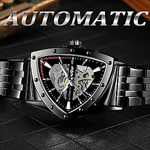 FORSINING Triangle Skeleton Men's Automatic Mechanical Watch Luxury Gold Black Stainless Steel Watches Waterproof Luminous Sports Wristwatch