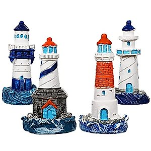 balacoo 4Pcs Lighthouse Decoration Nautical Lighthouse Resin Lighthouse Model Miniature Lighthouse Outdoor Light Garden Yard Lawn Decoration, Random Color