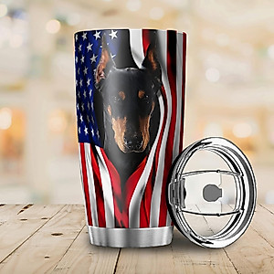 WmhrYpzhL Doberman Dog Travel Mug American Flag Coffee Mug Stainless Steel Insulated Tumbler For Ice Drinks＆Hot Beverage Gifts Doberman Dog