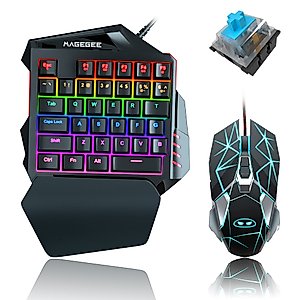 One-Handed RGB Mechanical Gaming Keyboard and Mouse Combo, Camiysn 35 Keys Portable Mini Gaming Keypad Ergonomic Wrist Rest Keyboard with Blue Switches for PC Gamer