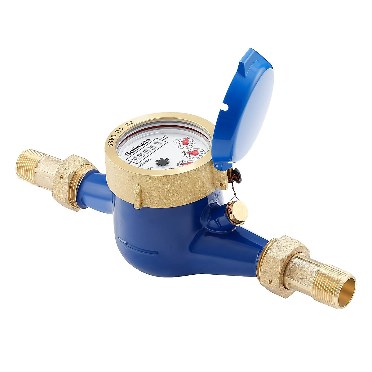 Solimeta Water Meter, Cold Water Meter for Garden and Home, 3/4"NPT Couplings, Measuring in Cubic Meter